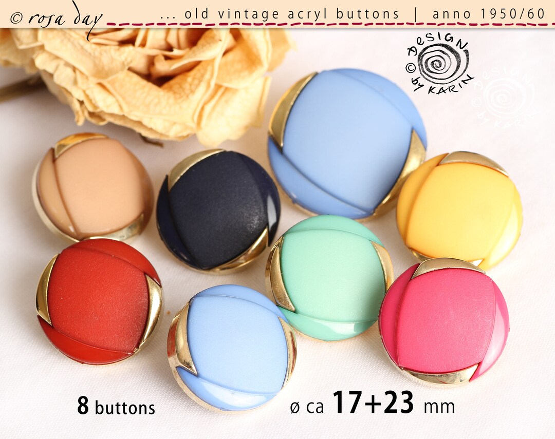 8 Old Vintage Buttons From 1950 Light Acrylic Plastic Colorful Set ...