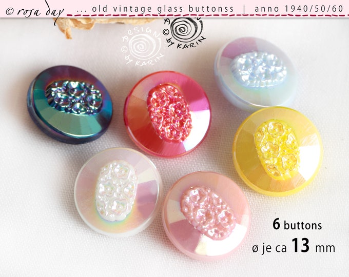 6 Old Beautiful Vintage Glass Buttons Anno 1950/60 - Coloured Opaque ...