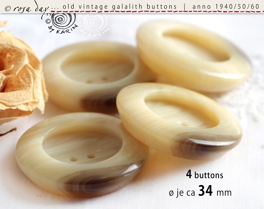 4 Large Old Buttons From 1950 Beige Brown Striped Galalith/synthetic ...