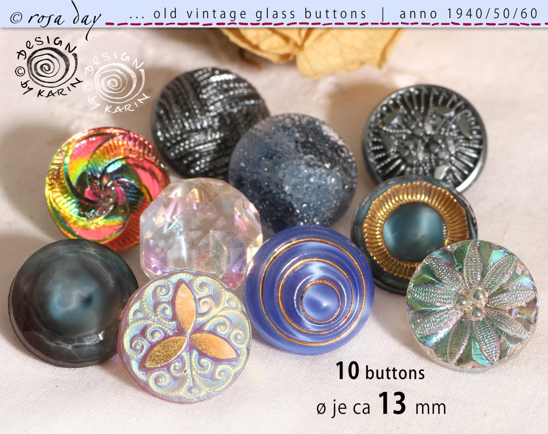 10 Old Vintage Glass Buttons From the 1950s/60s - Various Fine Designs ...