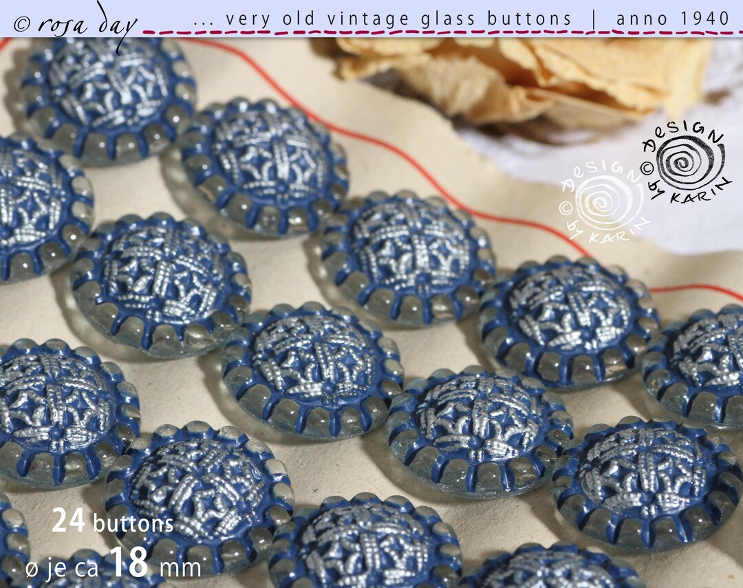 24 Antique Vintage Glass Buttons From 1940 - Hand-painted Glass on ...