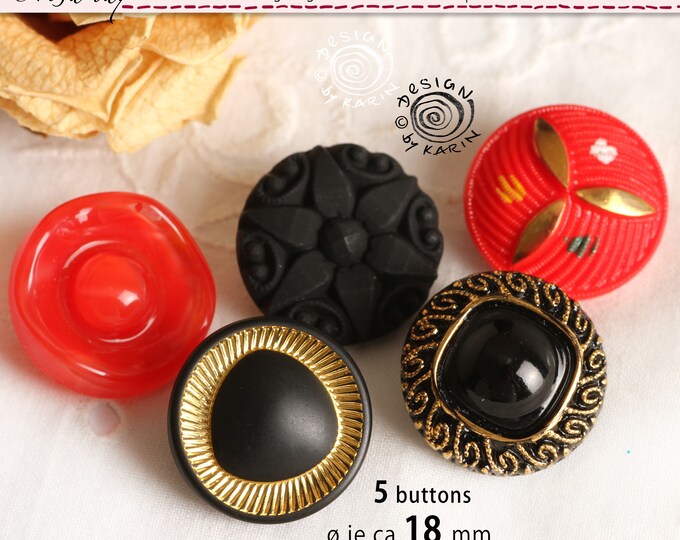 5 Old Beautiful Vintage Glass Buttons From 1950/60 - Various Designs in ...