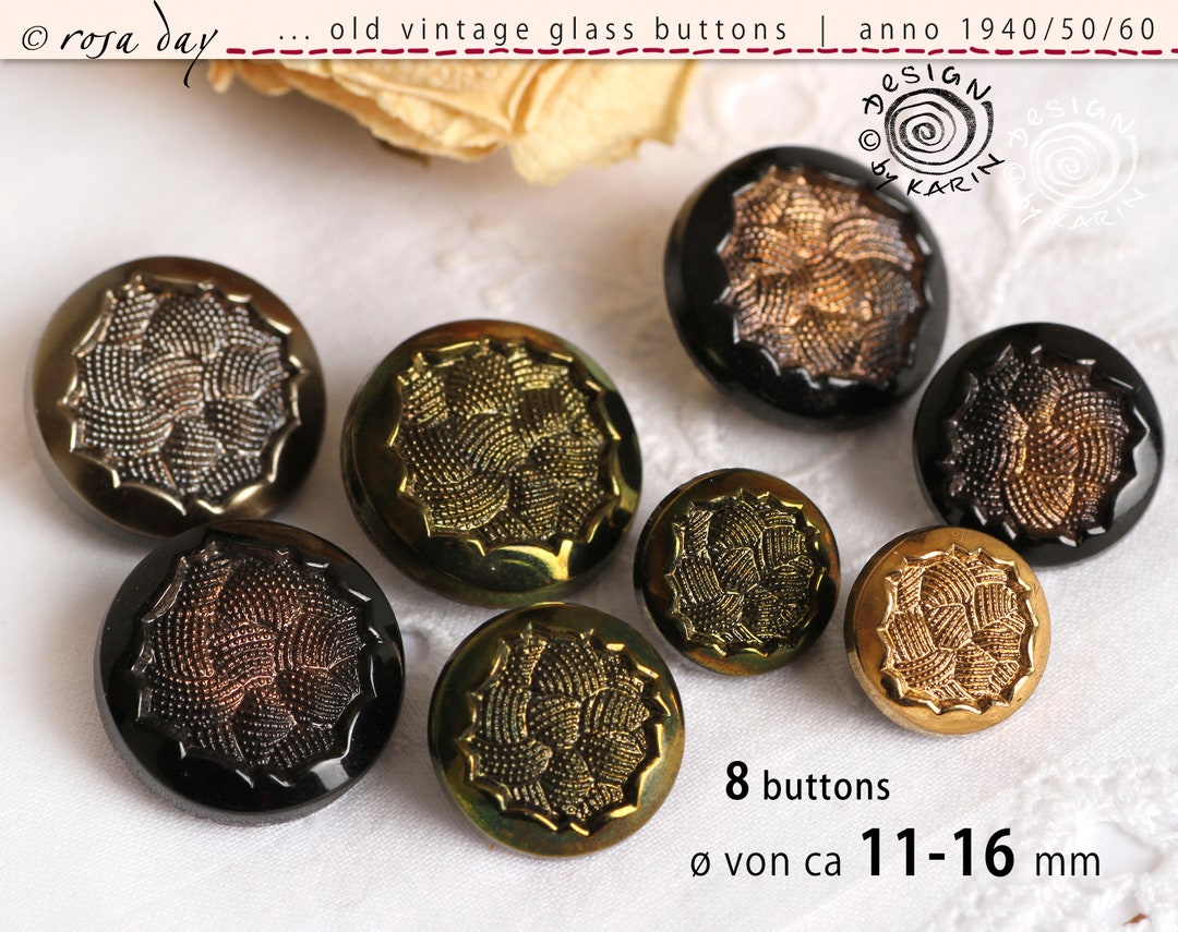 8 Old Beautiful Vintage Glass Buttons From the Year 1950/60 Same Design ...