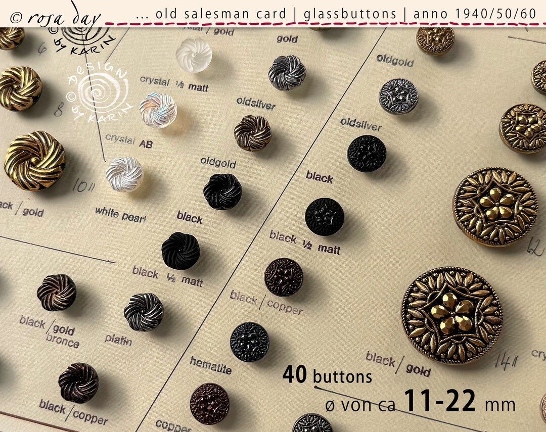 40 Old Collector's Glass Buttons From 1930/40 on a Sample Card - Two ...