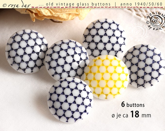 6 Old, Pretty Vintage Glass Buttons From 1950/60 White Opaque Glass ...