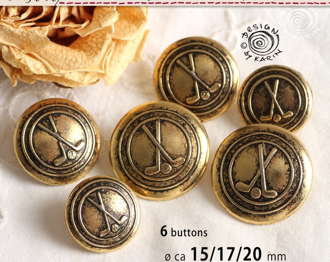 6 Old Metal Buttons From 1950/60 - Golf Design - Gold-coloured ...