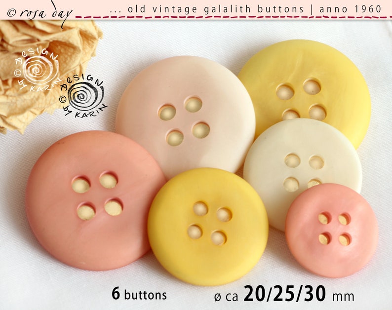 No A-644 6 Old Vintage Buttons Anno 1960's Galalith Plastic With Gold ...