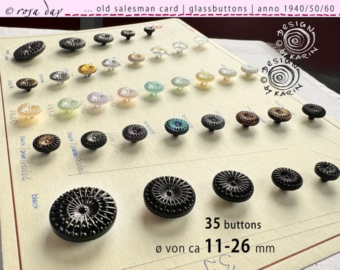 35 Old Collector's Glass Buttons From 1930/40 on Sample Card - Same ...