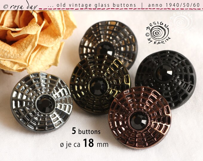 5 Old Unusual Vintage Glass Buttons From 1950/60 - Same Spider Web ...