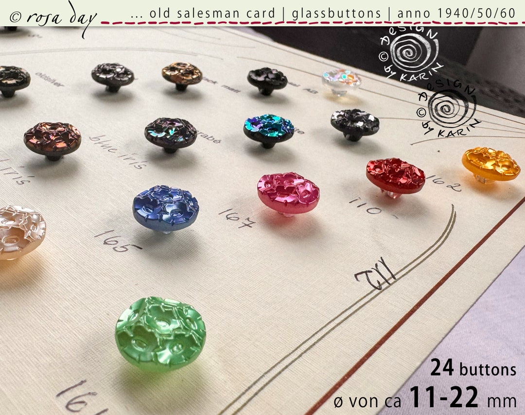 24 Old Collector's Glass Buttons From 1930/40 on Sample Card Same ...