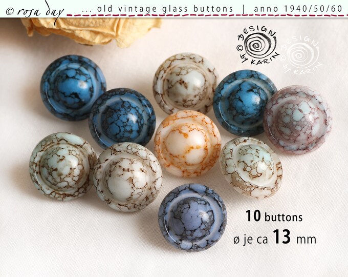 10 Old, Pretty Vintage Glass Buttons From 1950/60 - Opaque White Glass ...