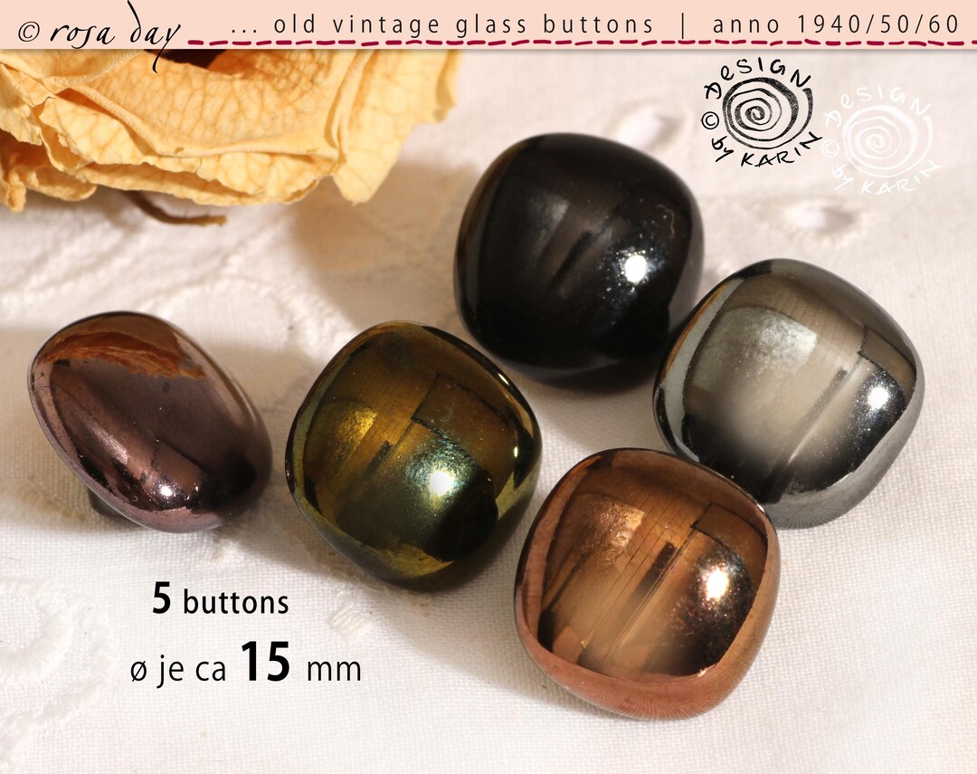 5 Old Vintage Glass Buttons From the 1950s/60s - Same Elegant Design ...