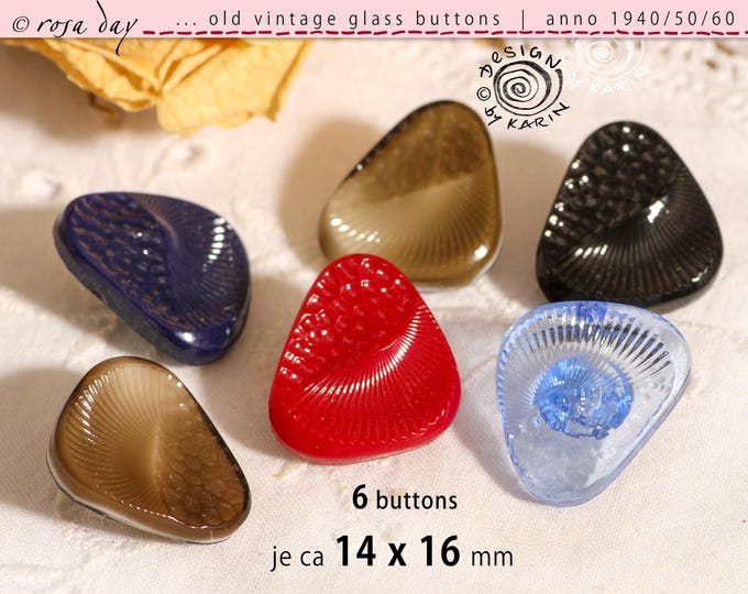 6 Old Fine Vintage Glass Buttons From 1950/60 - Same Design in Various ...