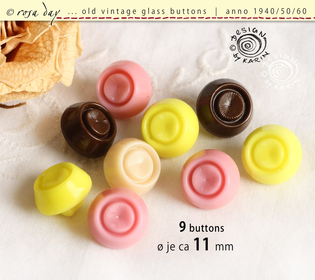 9 Old Small Vintage Glass Buttons From 1950/60 - Opaque Colored Glass ...