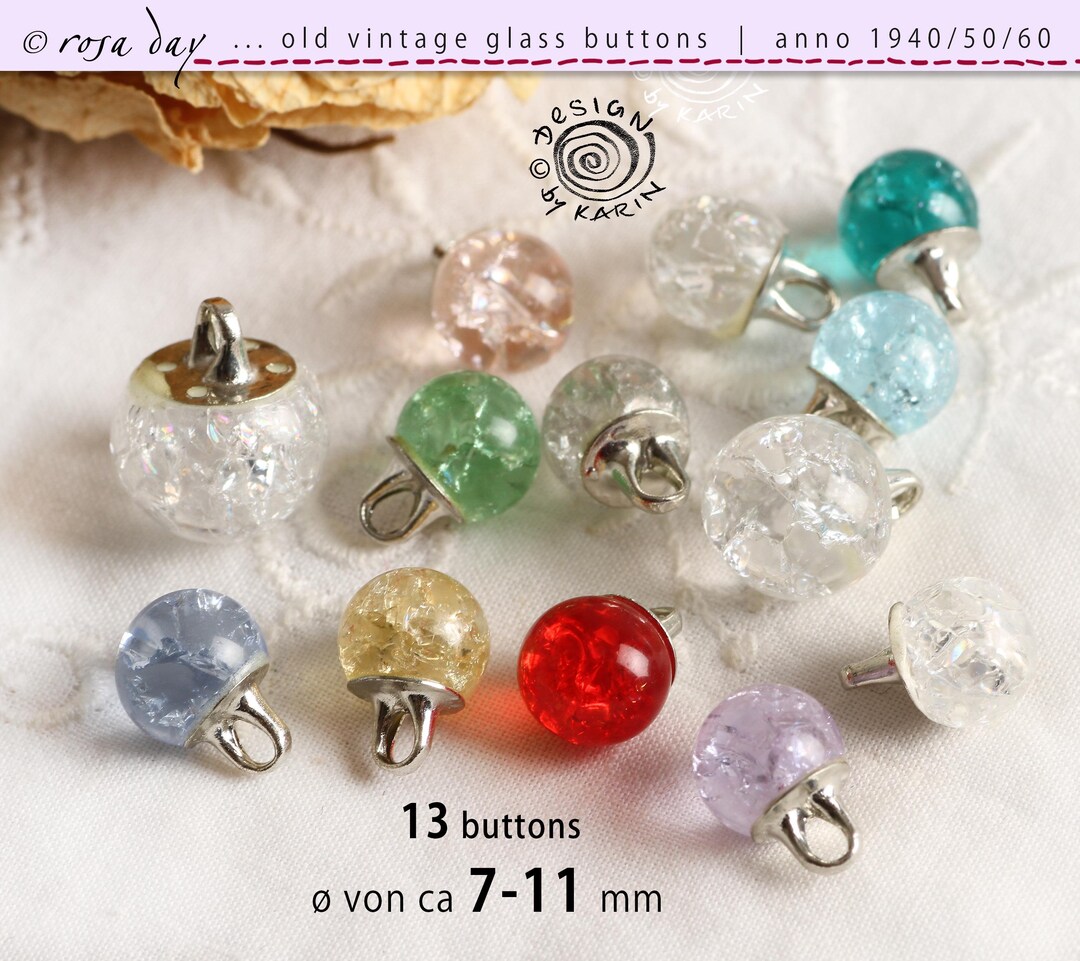 13 Old Small Glass Buttons From 1950 Same Design in Various Colors ø ...