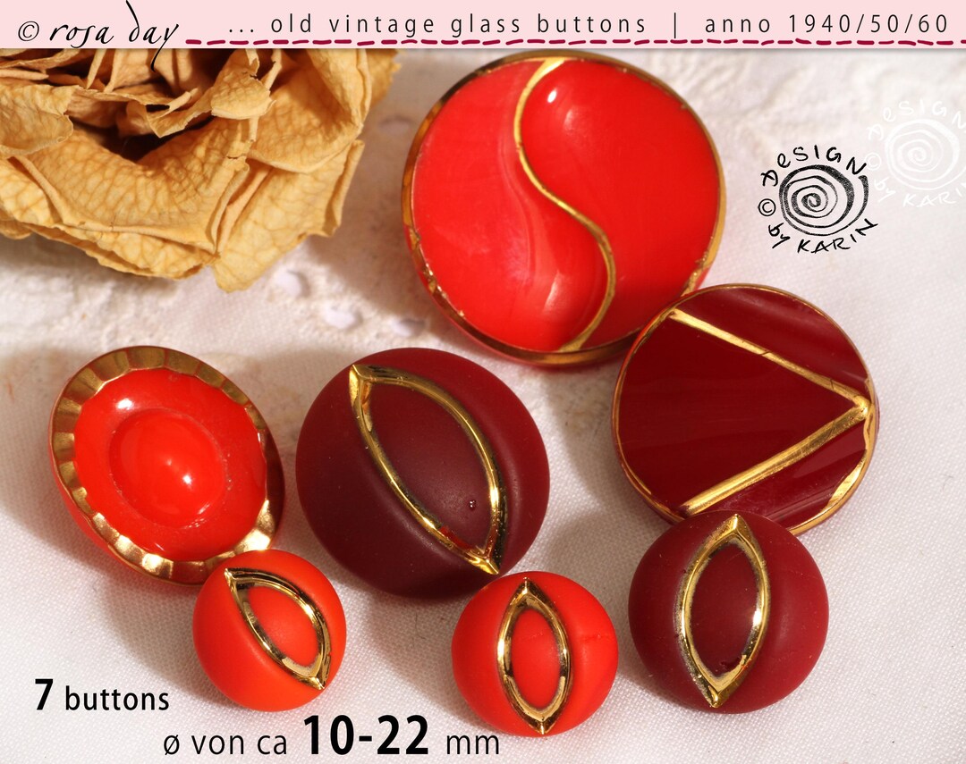 7 Vintage Glass Knobs From the 1950s/60s - a Pretty Set in Strawberry ...