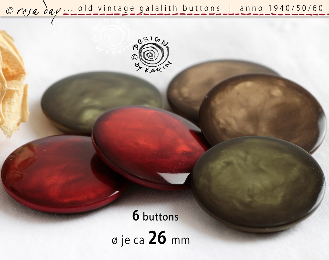 6 Large Old Buttons From 1950 Shimmering Galalith/synthetic Resin Great ...