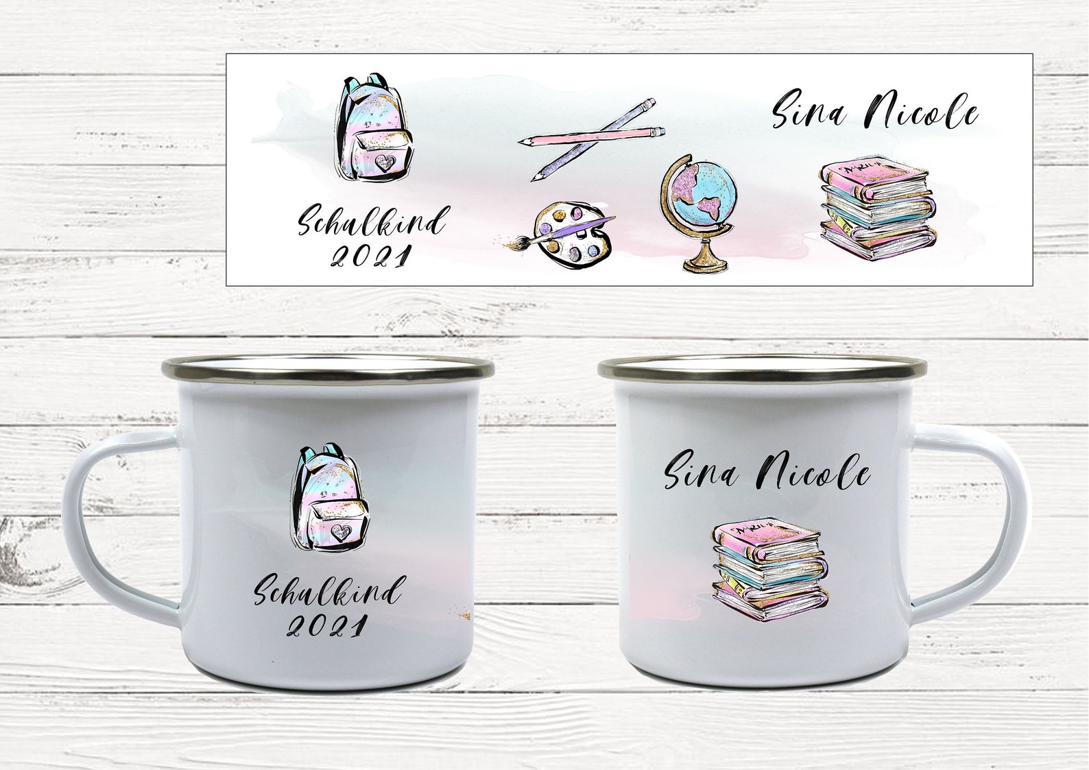 Enamel cup school child personalized with name enrollment | Etsy