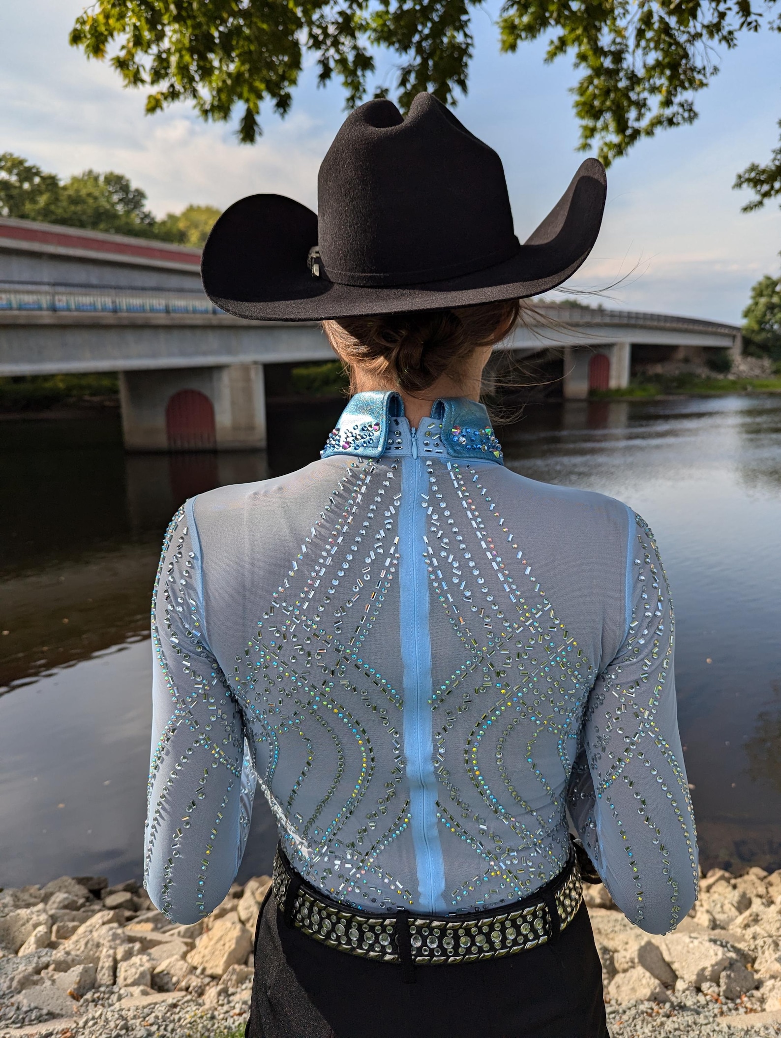Baby Blue Aces Women's Western Show Shirt Horse Show Clothes Rhinestone ...