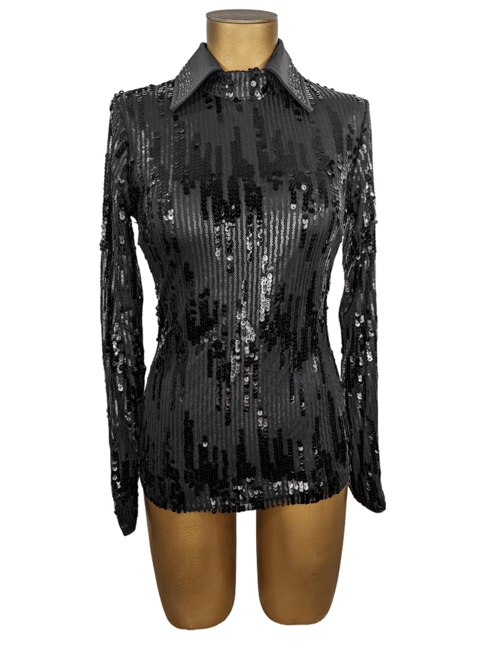 Jet Black Sequin Western Show Shirt – Rhinestone Collar, Rodeo Outfit ...