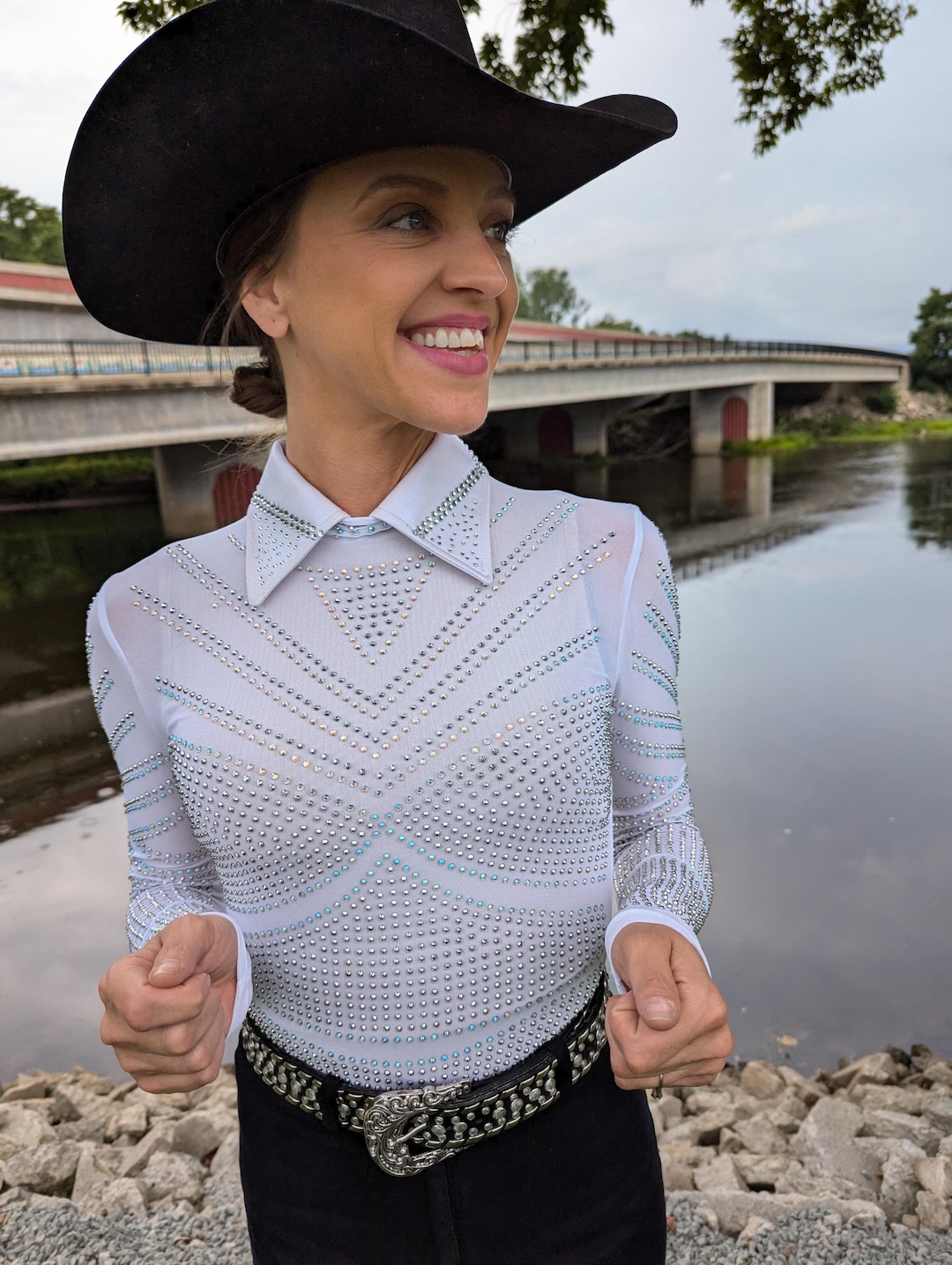 White Eras Western Show Top - Women's Horse Show Shirt - Western Show ...