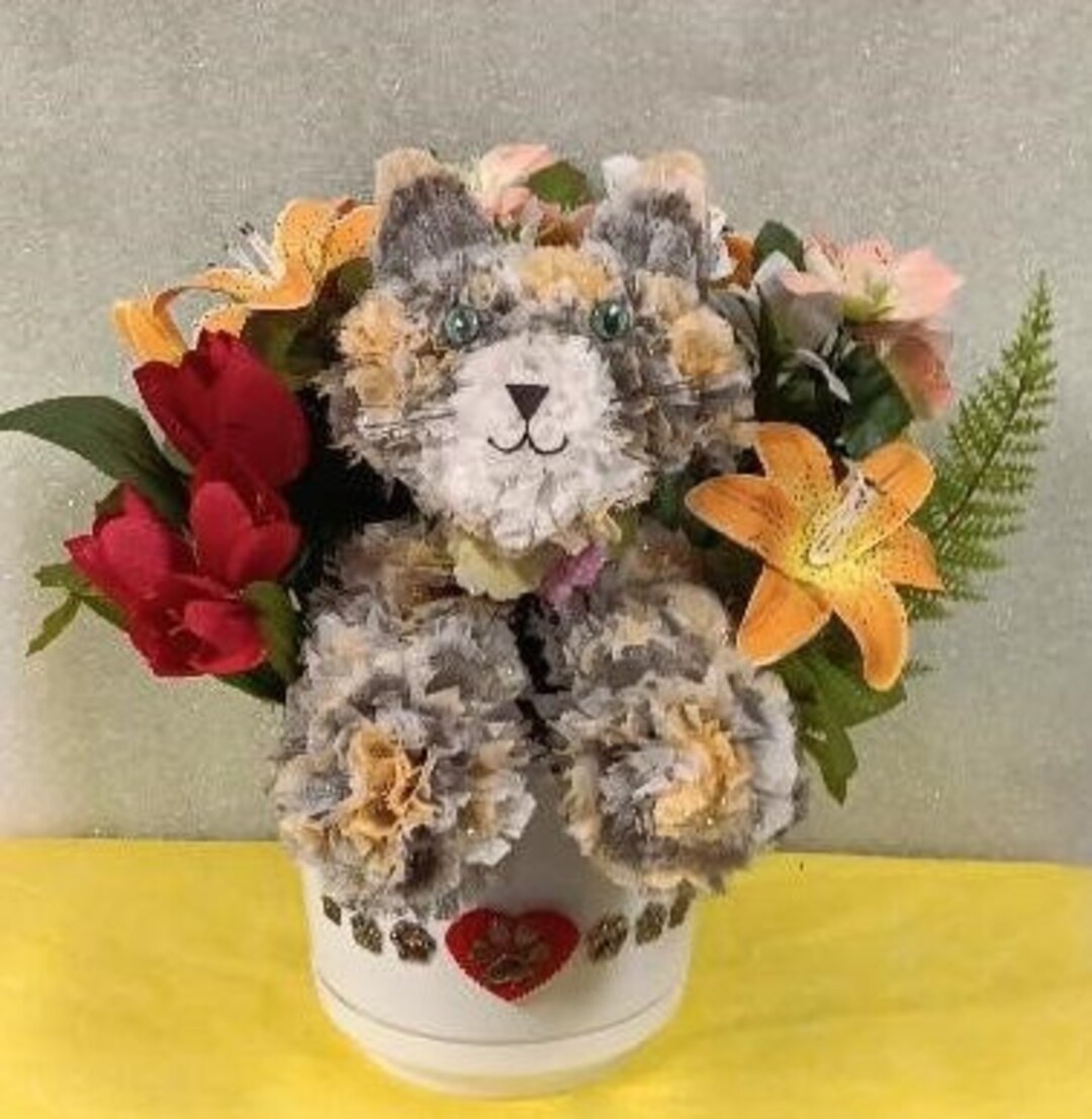 Scented Carnation Flower Valentine Cat Arrangement Handcrafted - Etsy