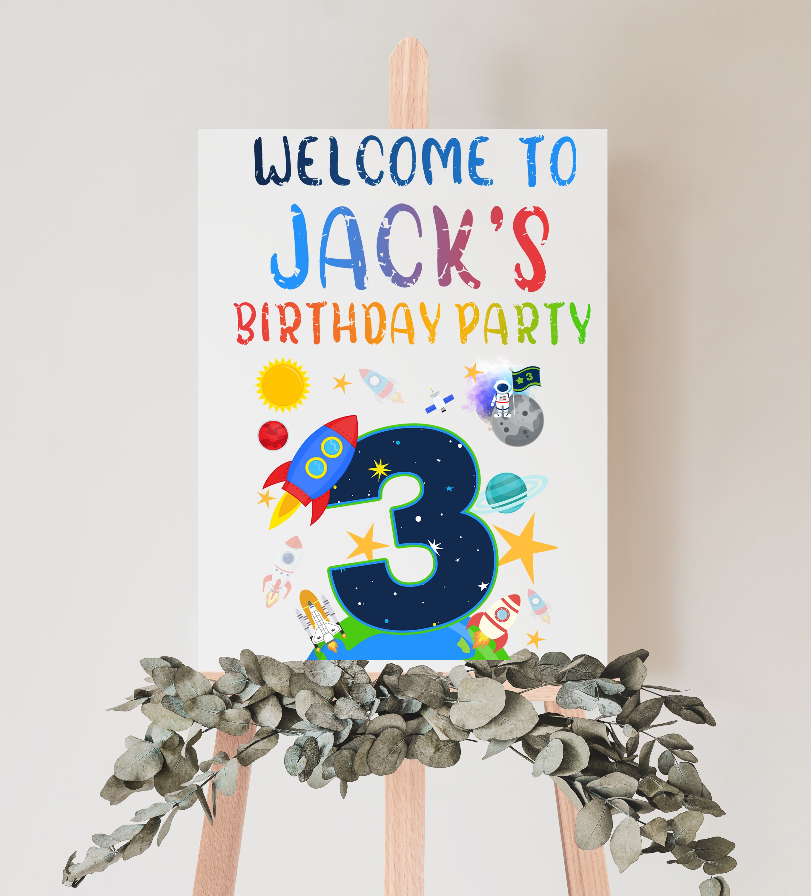 Personalised welcome birthday party rocket space theme | Etsy