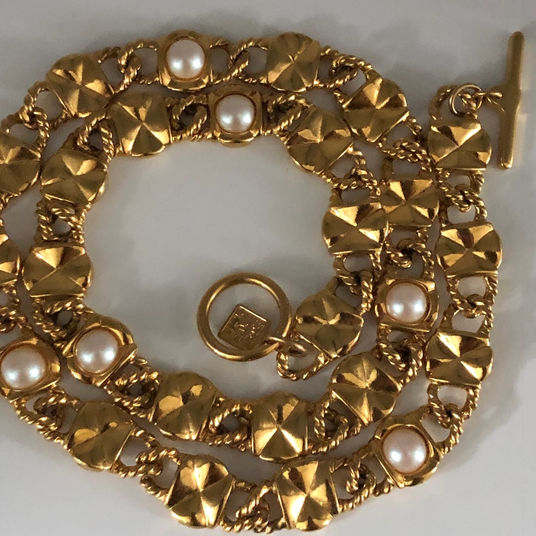 ANNE KLEIN Necklace Clover Leaf Design Chain Links Haute Couture ...