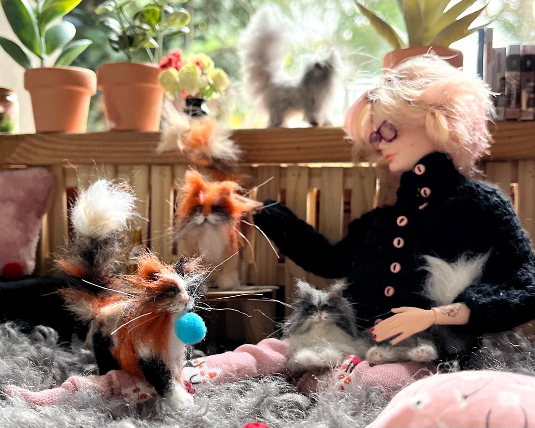 Miniature Cats, Pet With Fur Whiskers for Dolls, Dollhouse, Maine Coon ...