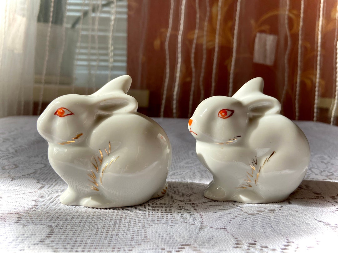 Soviet Set of 2 Porcelain Figurine Hares, Vintage Statuette Hare ...