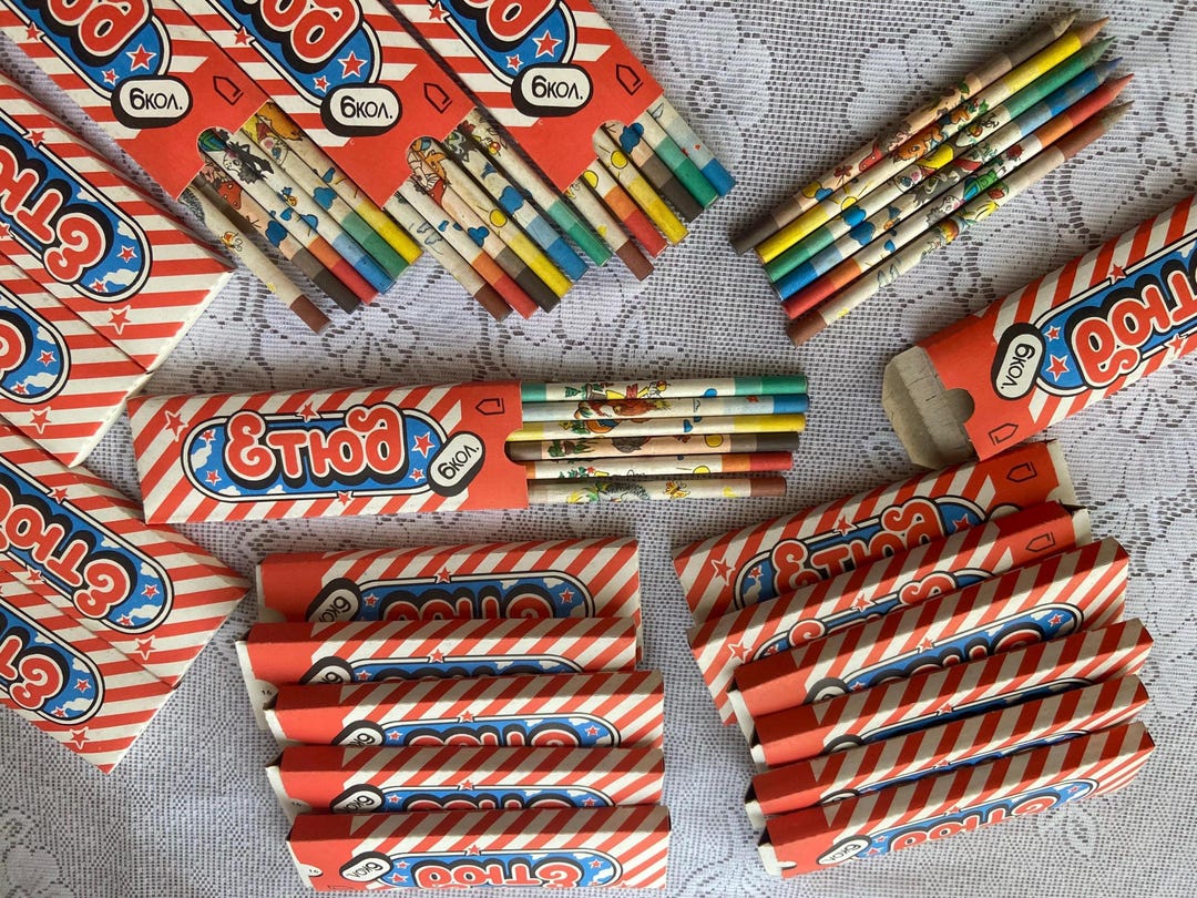 NOS 6 Soviet Color Pencils, Stationery Set, Vintage Soviet Graphite ...