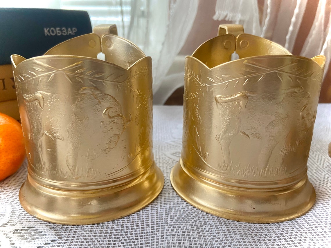 Set of 2 Soviet Bison Glass Holders Soviet Glass Holders | Etsy