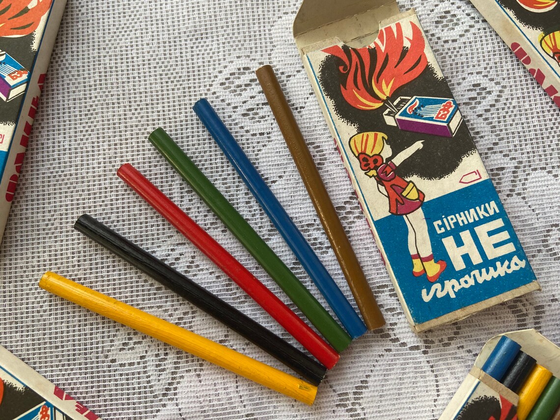 NOS 6 Soviet Color Pencils Stationery Set Vintage Soviet - Etsy