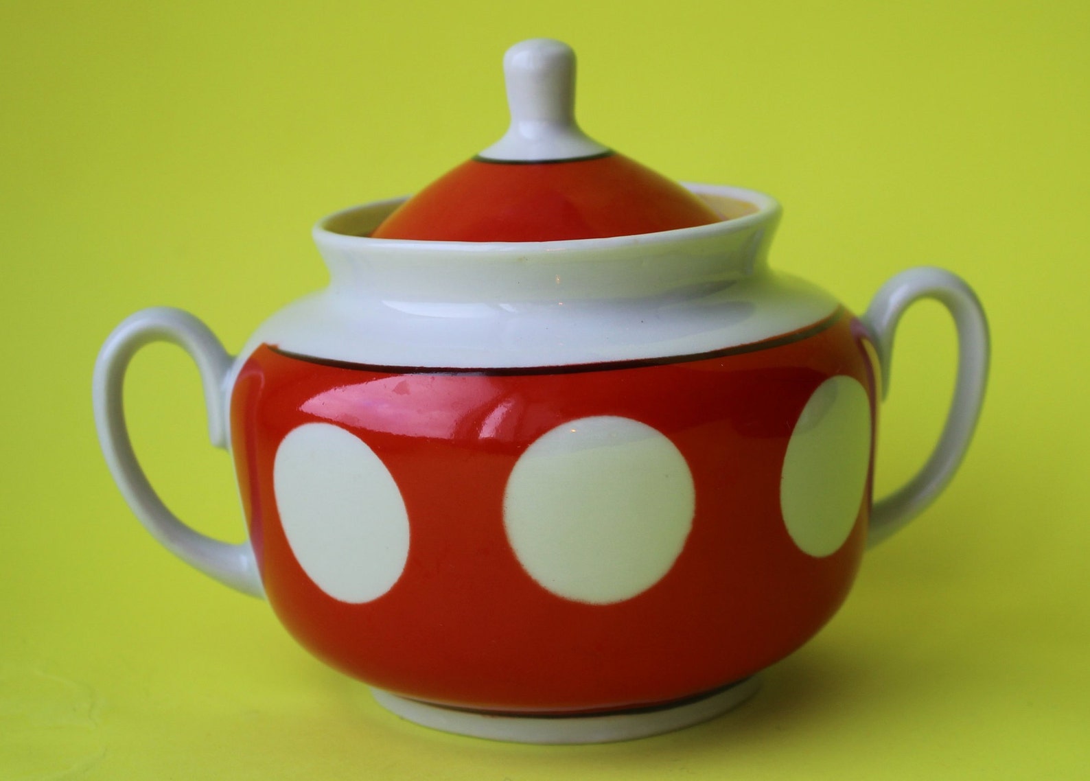 Soviet Polka Dot Sugar Bowl, Dishes, Porcelain Soviet Sugar Bowl, Retro ...