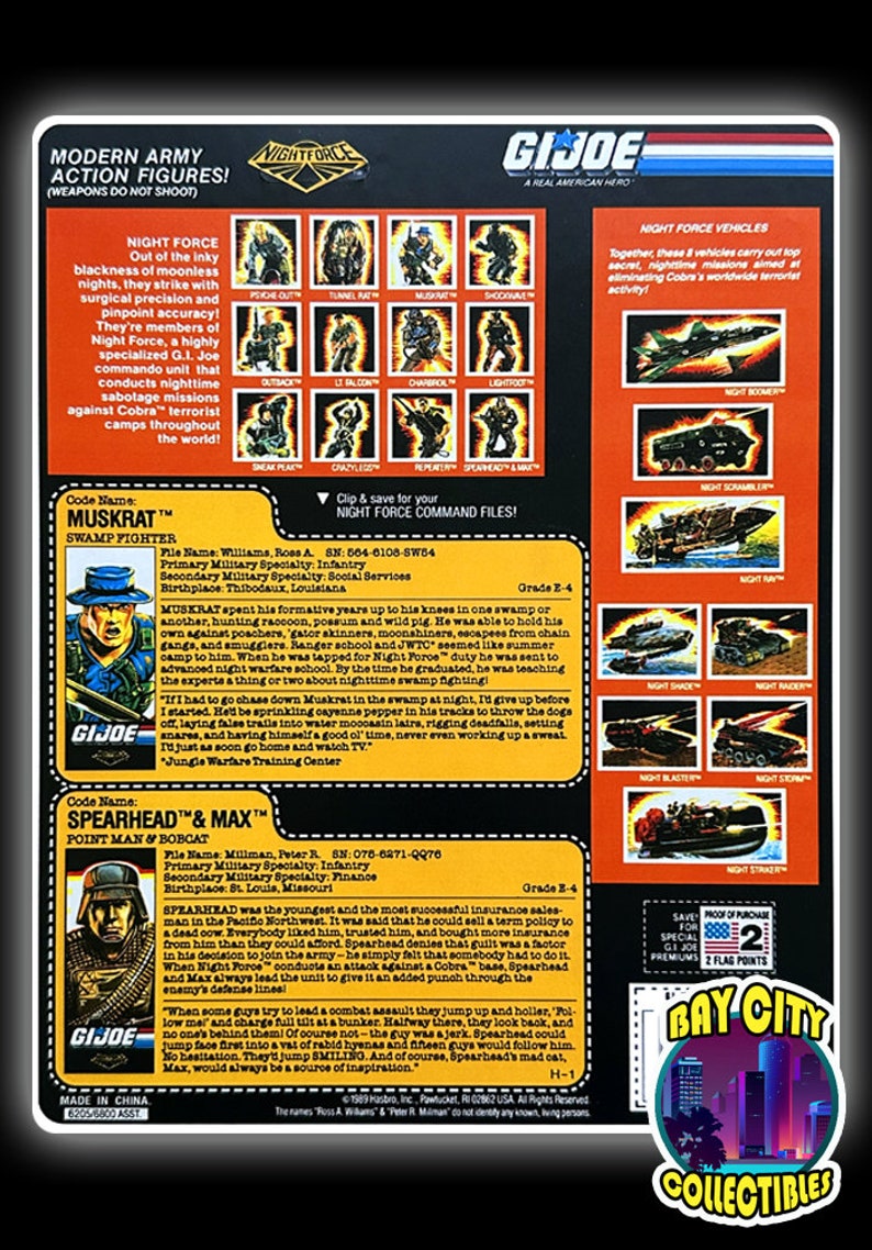 1989 GI JOE nightforce Muskrat / Spearhead & Max restoration Cardback ...