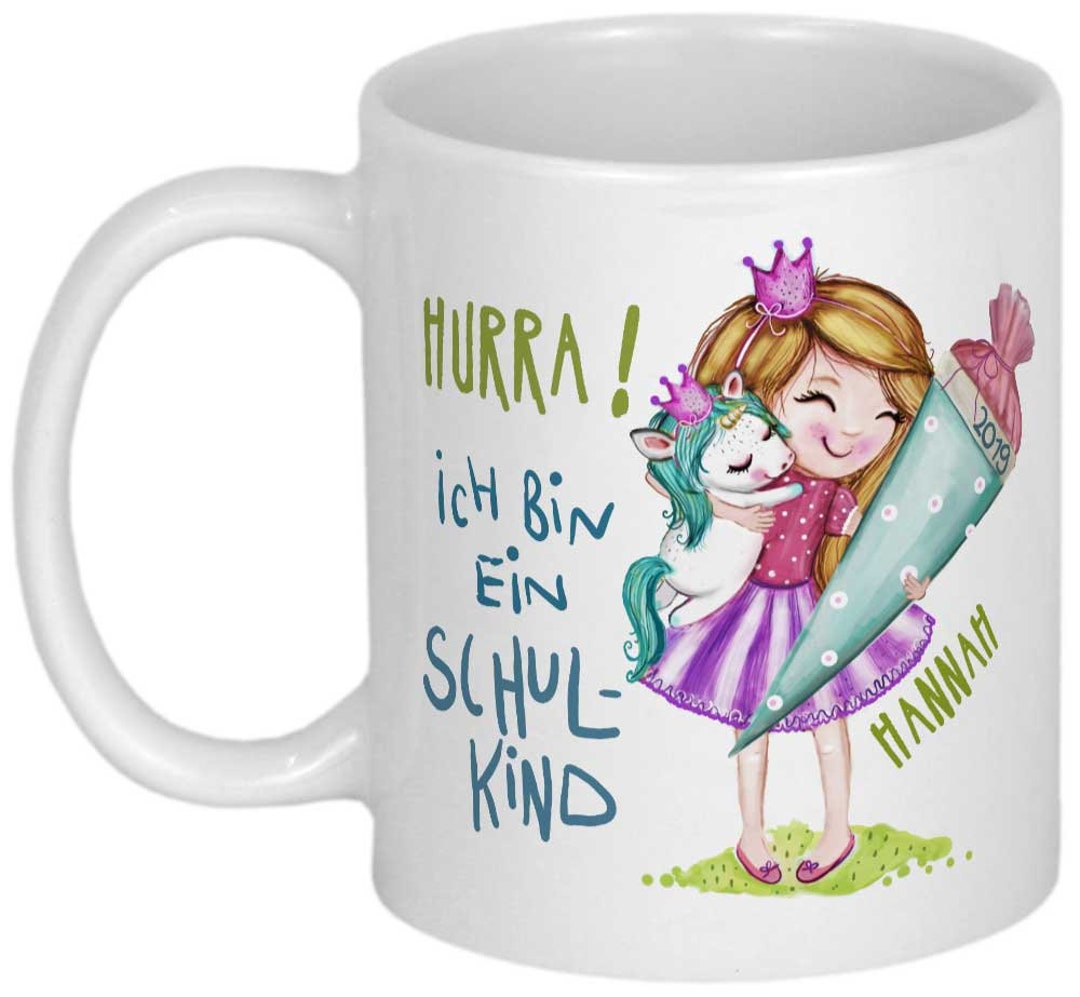 Geschenk Einschulung Mädchen als Prinzessin mit Einhorn Schulanfang Tasse PERSONALISIERT ...
