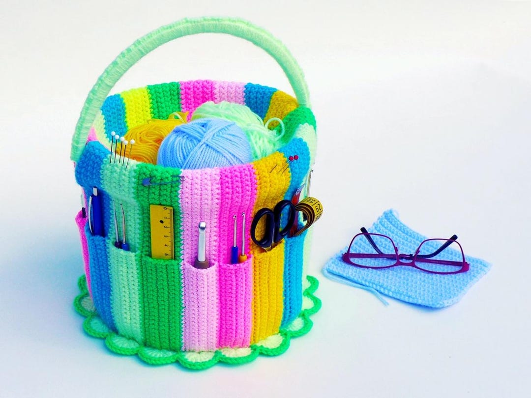 Crochet Organizer Pattern – Bucket Tool Caddy Cover for Crochet Hooks ...