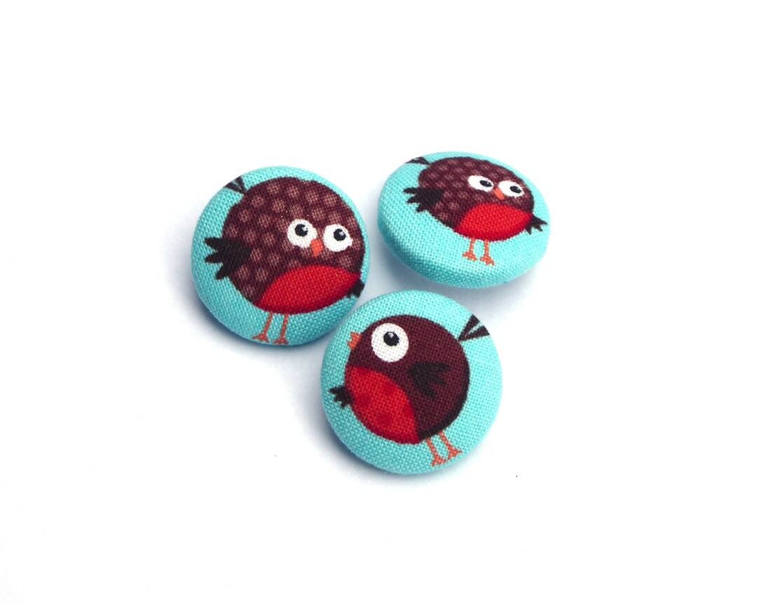 Cloth Buttons Button Set "round Robin" Turquoise 23 Mm 3 Pieces - Etsy