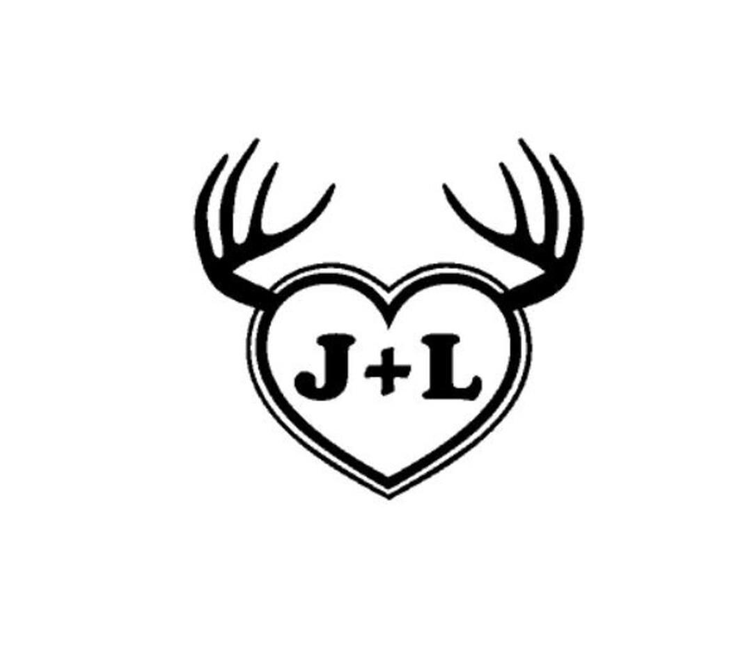 Heart With Deer Horns Hunting Decal *custom Initials* - Etsy