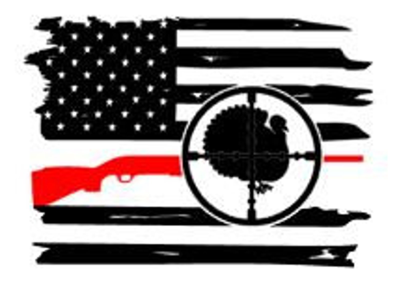Turkey Hunting Decal With Distressed Flag and Shotgun With Thin Blue or ...