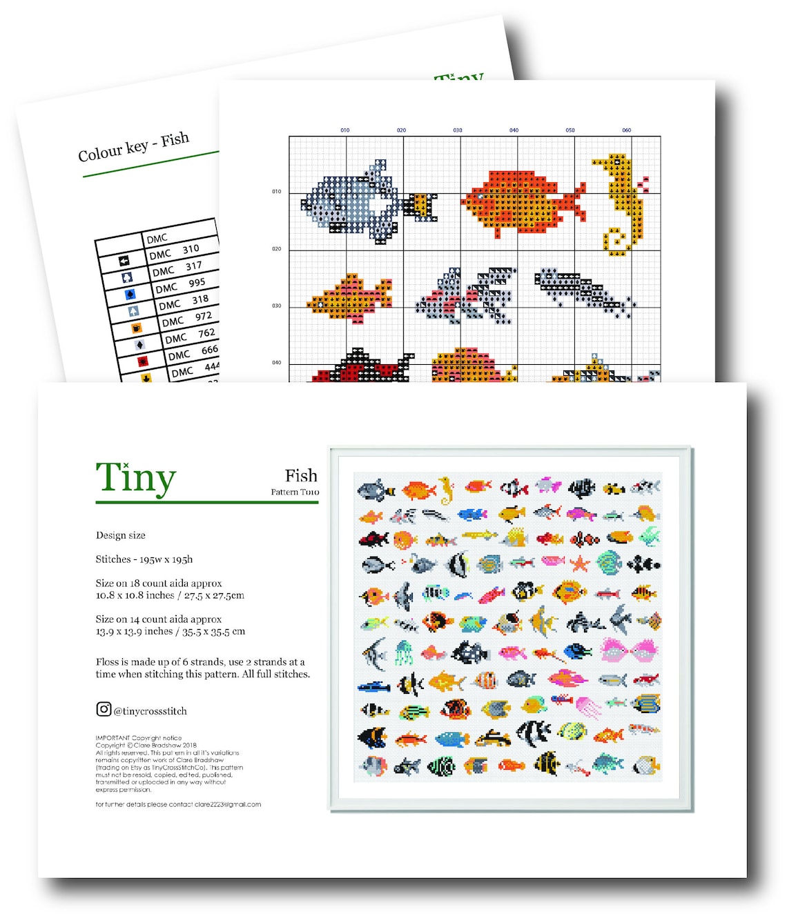 Fish Cross Stitch Pattern digital Format PDF Modern Cross - Etsy