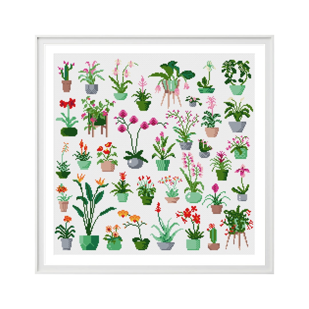 Flowering Plant Cross Stitch Pattern (digital Download - PDF) - Modern ...