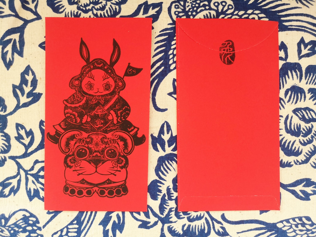 Red Envelope Year of Rabbit - Linocut Print - Rabbit Print - 2023 - New ...