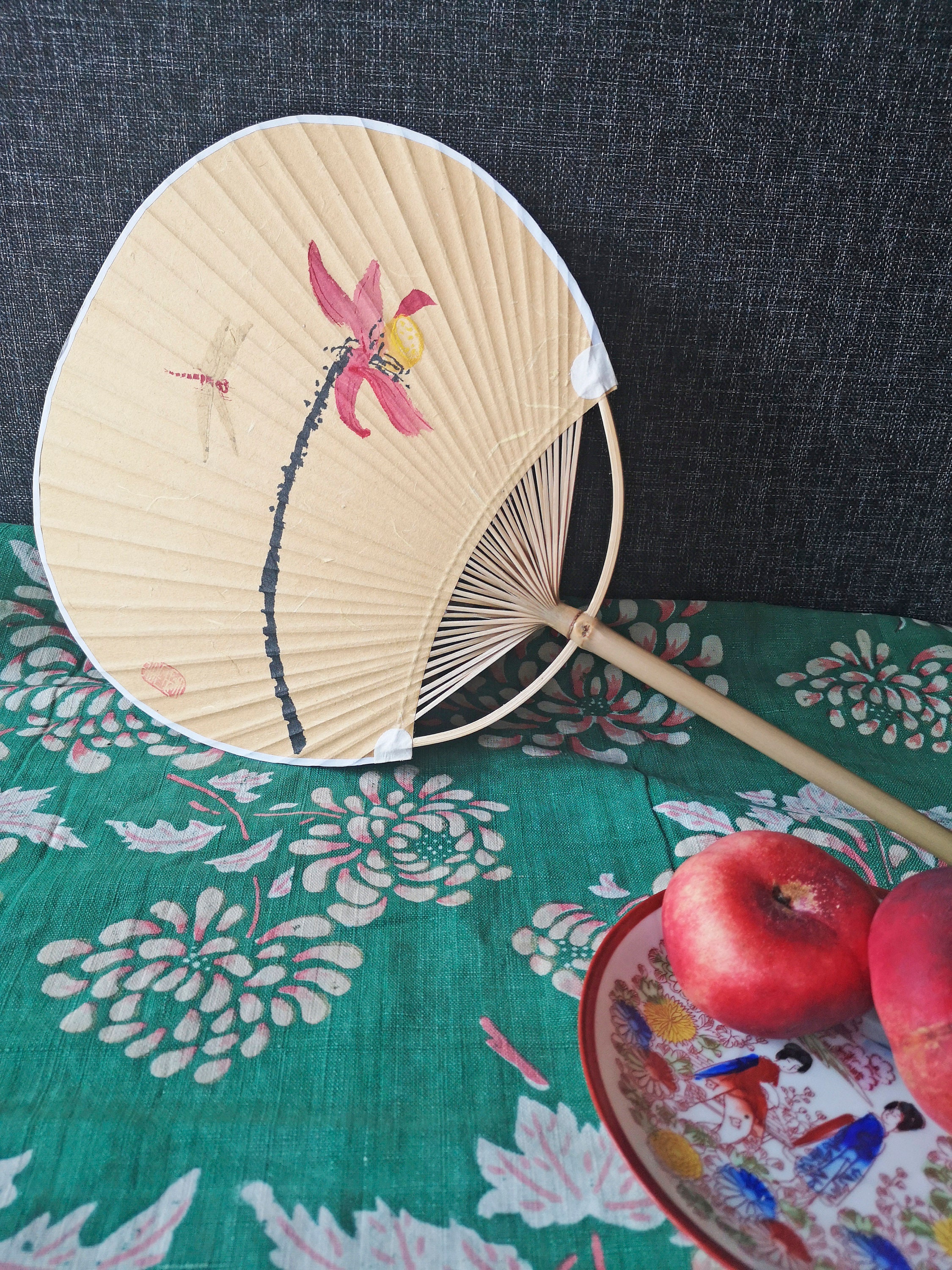 Hand Painted Uchiwa Fan Cherry/lotus/dragonfly/bee/teapot Fan Tuanshan ...