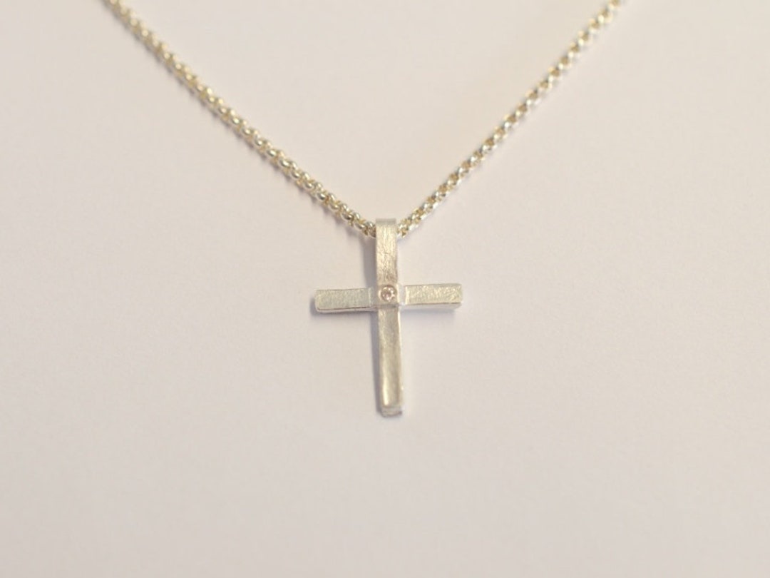 Small Silver Cross With Diamond, Cross Necklace Pendant, Cross Necklace ...