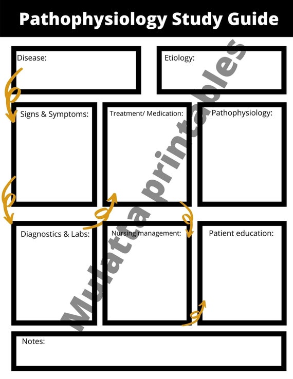 Typeable Nursing School Pathophysiology Blank Study Sheets. - Etsy