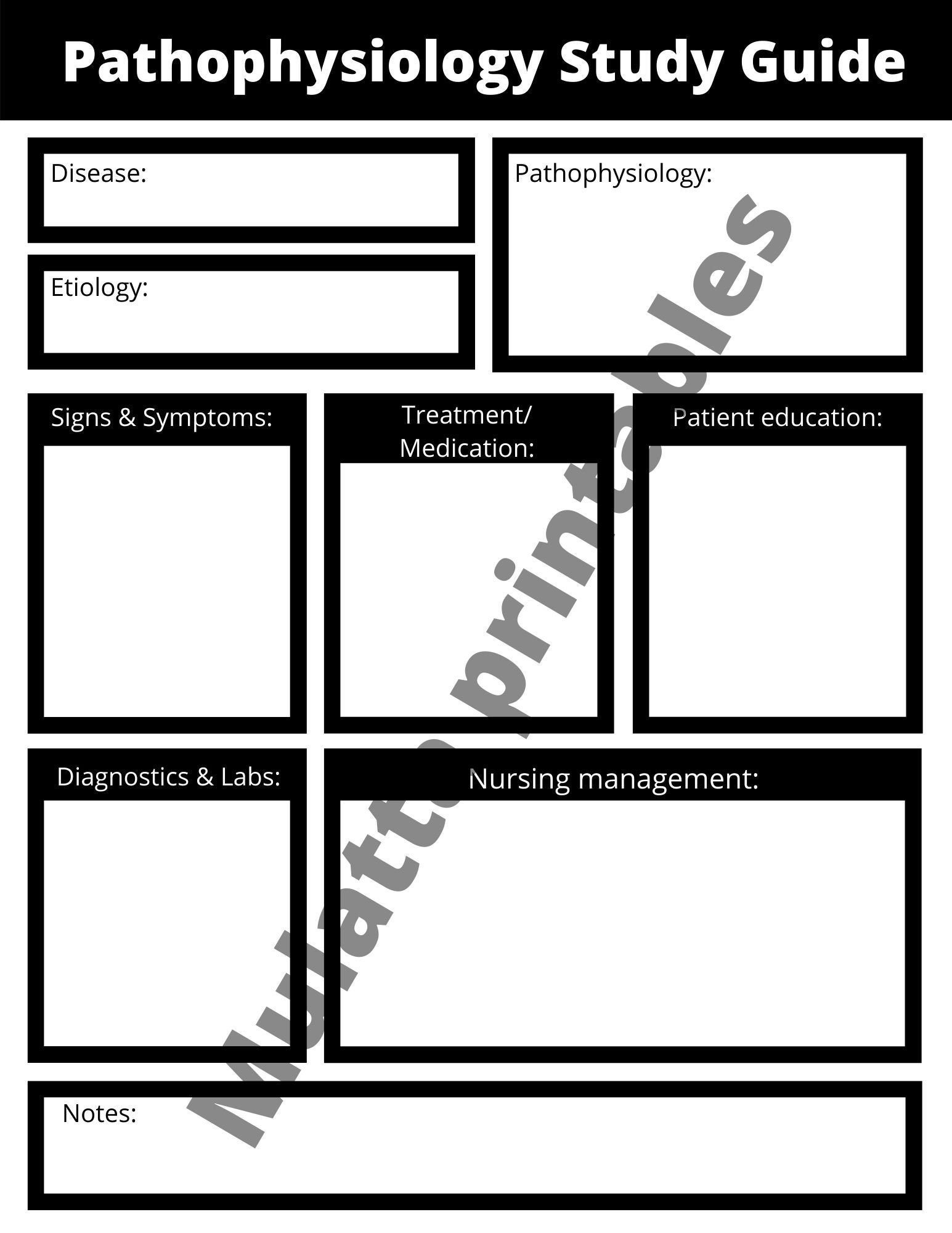 Typeable Nursing School Pathophysiology Blank Study Sheets. Nursing ...