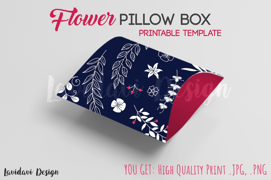 Printable Flower Pattern Pillow Box, Printable Box, Gift Box, Template ...