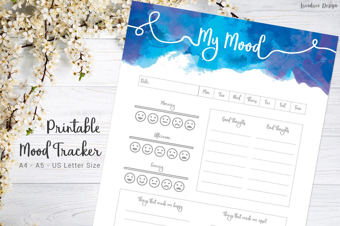 Printable Mood Tracker Mood Diary Mood Template A4 A5 US Etsy UK