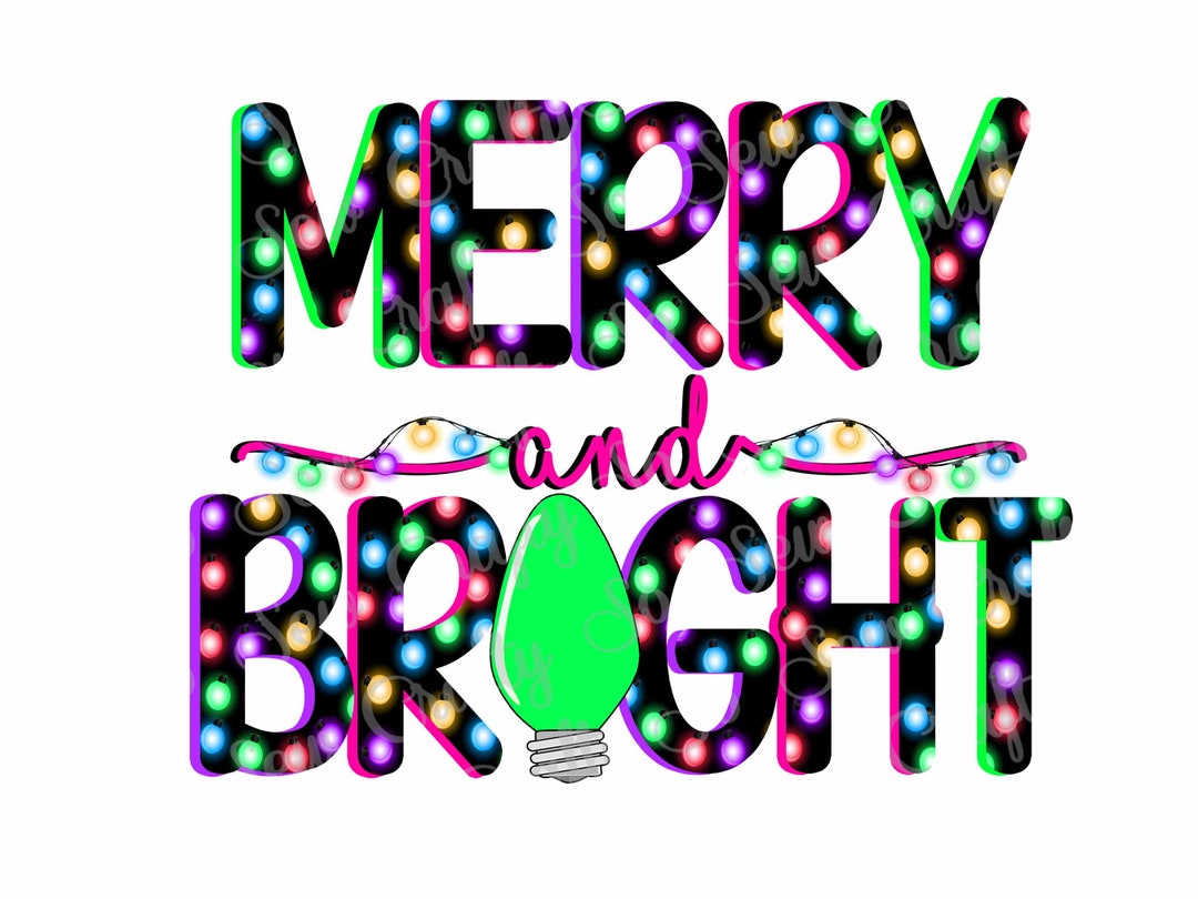 Merry and Bright Christmas PNG, Christmas Colorful Lights PNG - Etsy